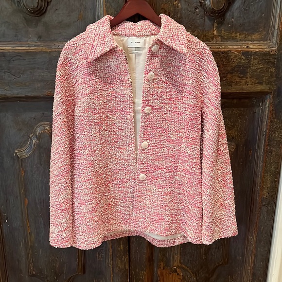 St. John | Jackets & Coats | St John Knits Jacket Size 8 Pink And White ...